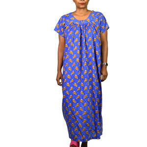 Vintage | Dresses | Homemade Cotton Patio Dress Blue Block Print Muumuu ...